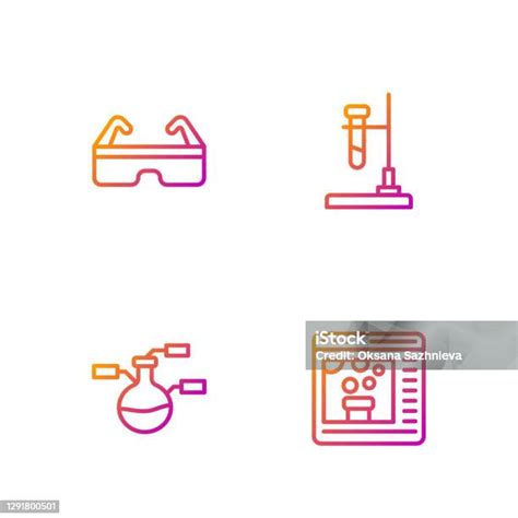 세트 라인 화학 온라인 테스트 튜브 와 플라스크 안전 고글 안경과 화재 그라데이션 색상 아이콘입니다 벡터 건강 검진에 대한 스톡 벡터 아트 및 기타 이미지 Istock