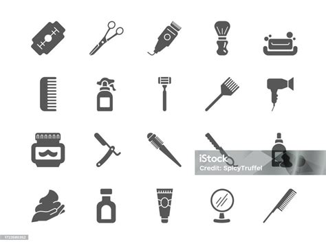 이발소 면도 액세서리 이발사 실루엣 아이콘입니다 힙 스터 유행 브러쉬 면도기 또는 면도날 머리 자르기 도구 콧수염 스타일링 크림