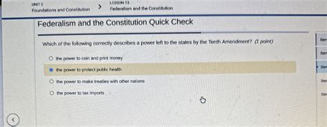 Solved Unit 2lesson 13foundations And Constitutionfederalism