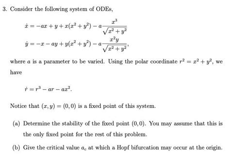 Solved 3 Consider The Following System Of Odes