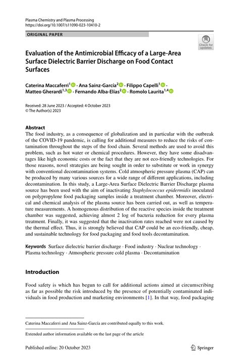 Pdf Evaluation Of The Antimicrobial Efficacy Of A Large Area Surface Dielectric Barrier