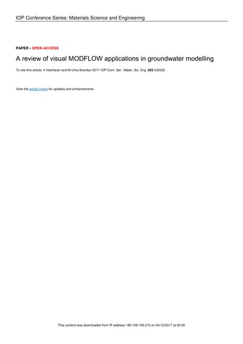 Pdf A Review Of Visual Modflow Applications In Groundwater Modelling