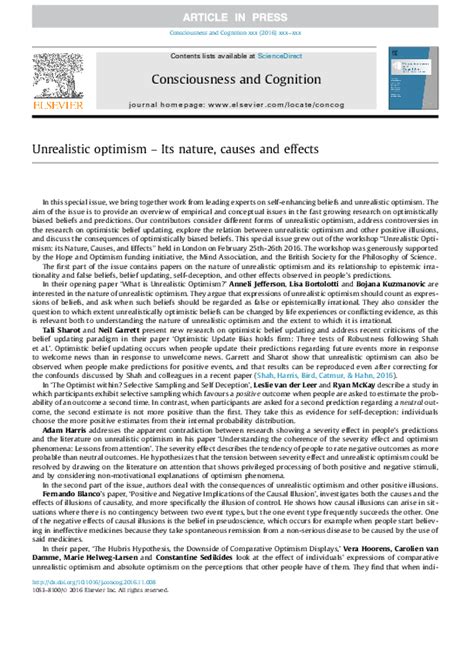 Pdf Unrealistic Optimism Its Nature Causes And Effects