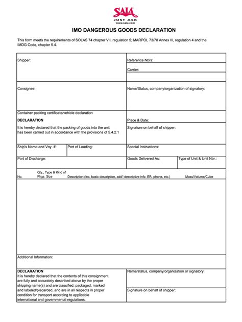 Imdg Dangerous Goods Declaration Form Fillable Printable Forms Free Online