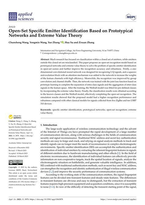 Pdf Open Set Specific Emitter Identification Based On Prototypical Networks And Extreme Value