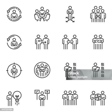 사람 아이콘 비즈니스 프로세스 인적 자원 관리 회의 작업 그룹 팀 아이콘 라인 벡터 디자인 요소 픽토그램 및 인포그래픽 개발에