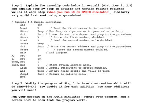 solved step 1 explain the assembly code below in overall