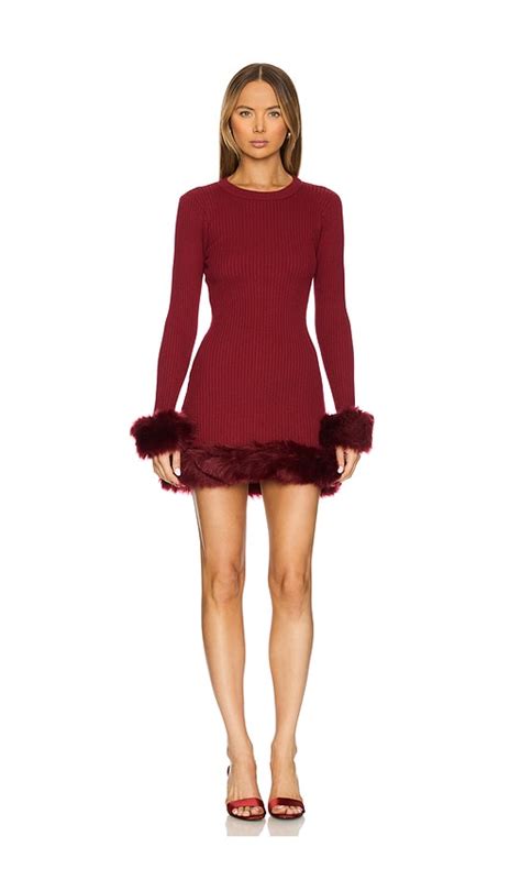 Show Me Your Mumu Fran Dress With Faux Fur Trim In Cranberry Rib Modesens