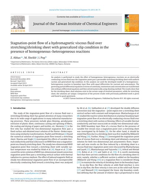Pdf Stagnation Point Flow Of A Hydromagnetic Viscous Fluid Over