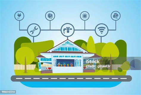 스마트 하우스 녹색 에너지 기술 시스템 중앙 제어 조명 난방 환기 및 공기 조화 전기 인터넷의 스마트 홈 개념 평면 개발에 대한 스톡 벡터 아트 및 기타 이미지 Istock