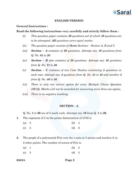 Cbse 10th Standard Maths Question Paper Term 1 Exam 2021 22