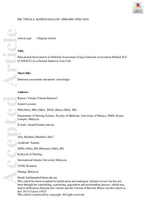 Pdf Educational Intervention On Delirium Assessment Using Confusion Assessment Method Icu Cam