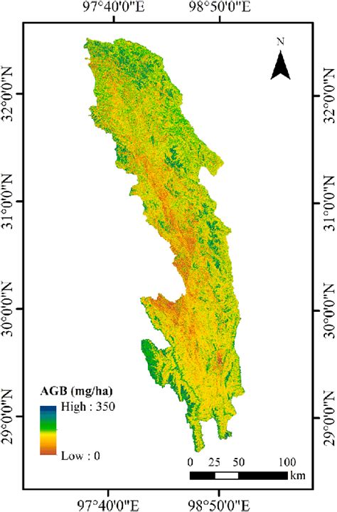 continuous spatial pattern of the predicted agb by sentinel 2 using the