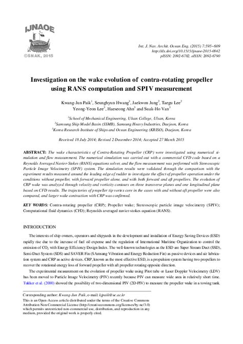 Pdf Investigation On The Wake Evolution Of Contra Rotating Propeller