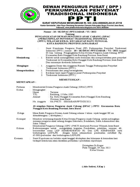 Pengangkatan Dpac Ppti Batu Nunggal Pdf