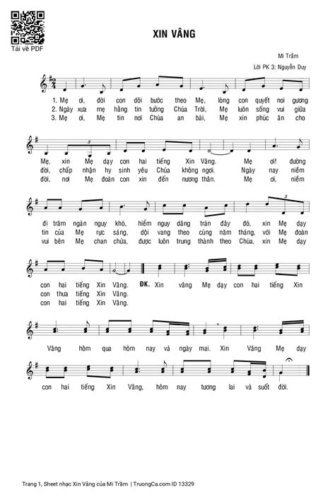 Sheet Xin V Ng Pdf Mi Tr M Lyrics Chords