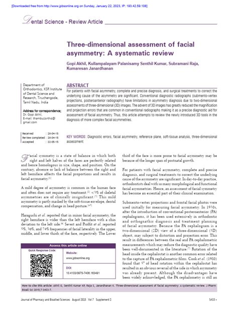 Three Dimensionalassessmentoffacialasymmetrya Pdf Asymmetry