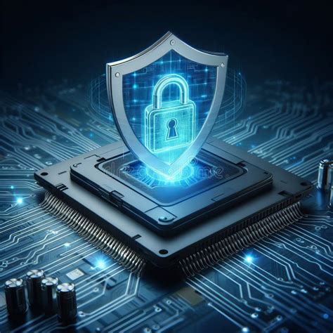 Shield With A Lock On The Processor On The Chip Health Data Protection Stock Illustration