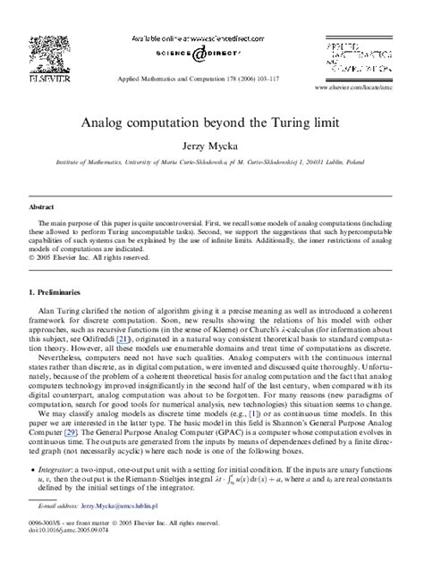 Pdf Analog Computation Beyond The Turing Limit