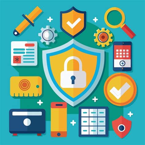 Flat Design Icons Depicting Cyber Security And Data Protection Premium Ai Generated Vector