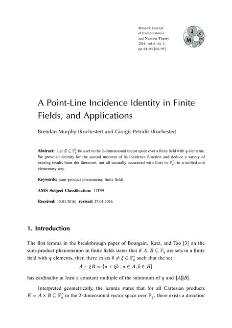 Moscow Journal Of Combinatorics And Number Theory