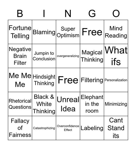 Thinking Errors Bingo Card