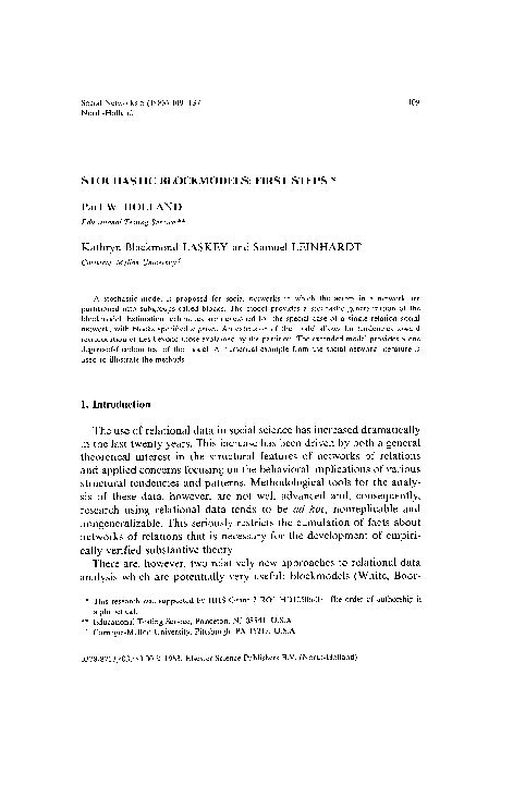 Pdf Stochastic Blockmodels First Steps