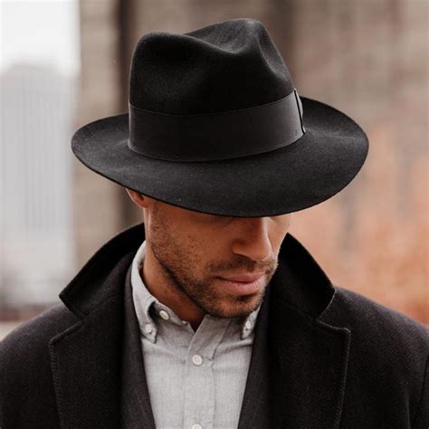 Mens Stetson Temple Fur Felt Fedora Hat Feather Black Fashionable Hats