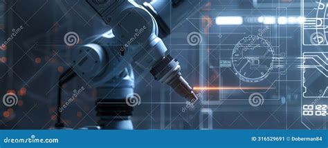 Advanced Robotic Arm Engaged In Precision Calibration With Digital Overlay Stock Image Image