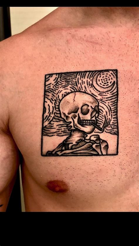 Skull Of A Skeleton With Burning Cigarette Tattoo