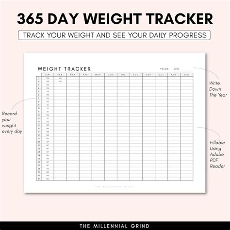 Daily Weight Tracker 365 Day Weight Tracker Weight Tracker Printable