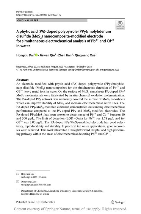 A Phytic Acid Pa Doped Polypyrrole Ppymolybdenum Disulfide Mos2