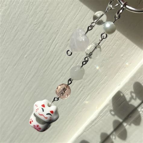 Pink Cat Keychain 💌 Made By Me 🏮 Glass Beads And Depop