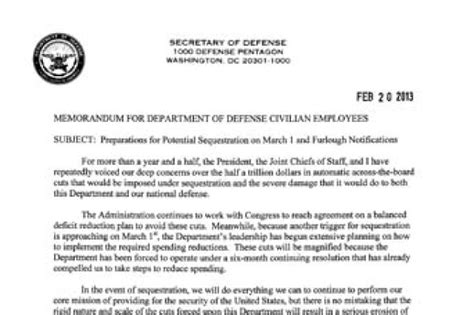 DoD Memo Preparations For Potential Sequestration On March And Furlough Notifications