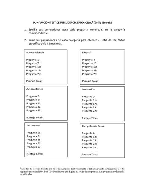 Puntuación Del Test De Emily Sterrett Pdf Inteligencia Emocional