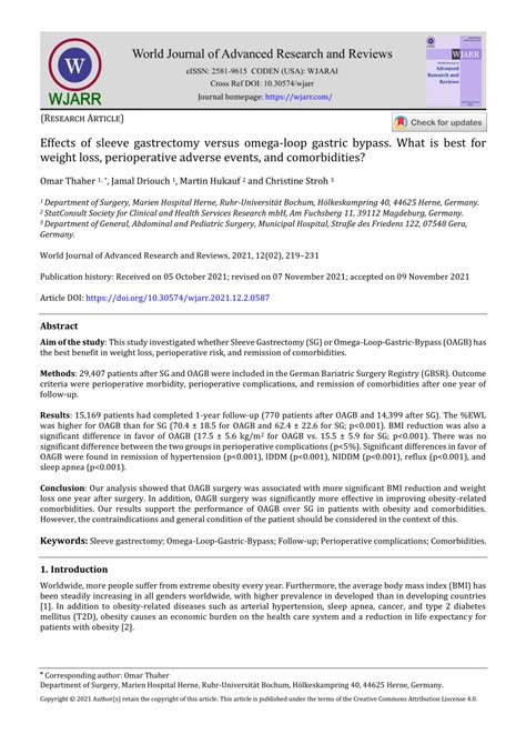 Pdf Effects Of Sleeve Gastrectomy Versus Omega Loop Gastric Bypass What Is Best For Weight