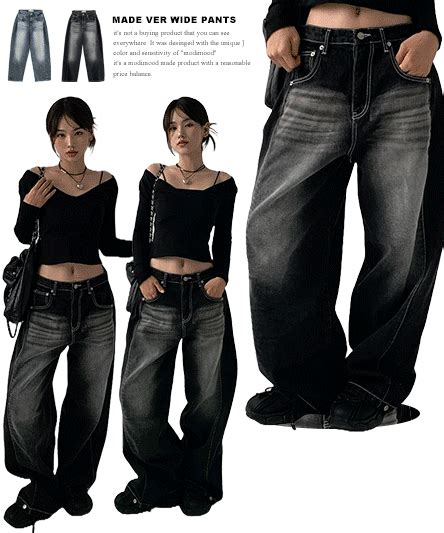 Made Ver 전직원 소장 🖤 핀턱 워싱 스냅 와이드 데님 Pt 2color 에이블리