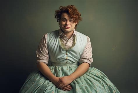 Premium Photo An Attractive Man Dressed In A Polka Dot Dress In The Style Of Femi Curves