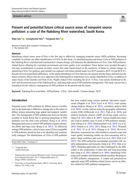 Pdf Present And Potential Future Critical Source Areas Of Nonpoint Source Pollution A Case Of