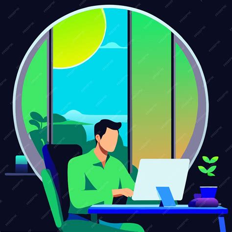 Man Working At A Computer Vector Illustration Premium Ai Generated Vector