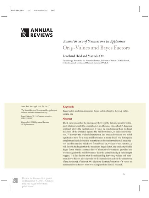 On P Values And Bayes Factors Annual Review Of Statistics And Its Application Pdf P Value