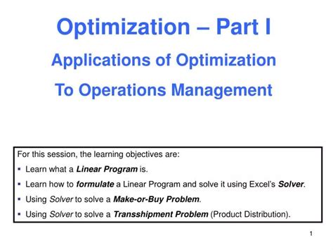 PPT Optimization Part I Applications Of Optimization To Operations Management PowerPoint