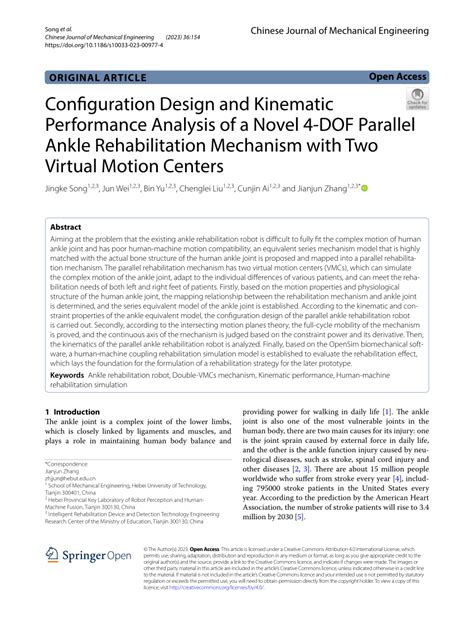 Pdf Configuration Design And Kinematic Performance Analysis Of A Novel 4 Dof Parallel Ankle