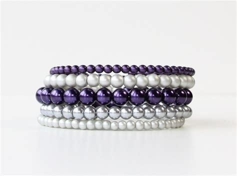 Purple And Silver Wrap Bracelet Glass Pearl Beaded Bracelet Beaded Wrap