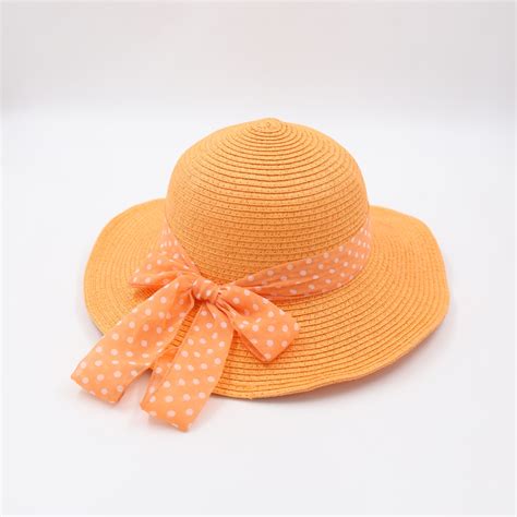 خرید کلاه لبه دار ساحلی بچگانه دخترانه حصيري فلاپي پاپيون خالدار