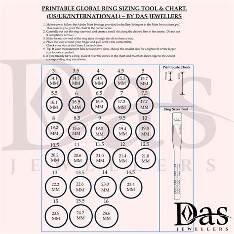 Printable Ring Sizer Tool Pdf Usukinternational Ring Size Chart