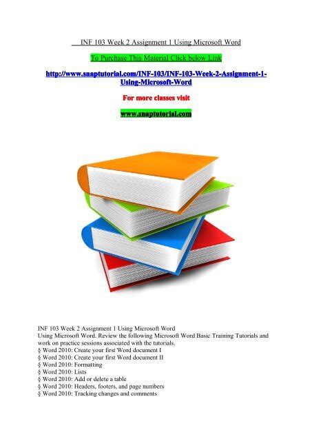 Inf 103 Week 2 Assignment 1 Using Microsoft Wordsnaptutorial