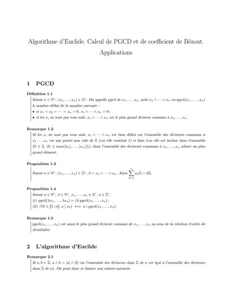 Algorithme D`euclide Calcul De Pgcd Et De Epsilon 2000