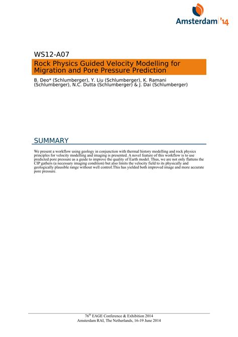 Pdf Rock Physics Guided Velocity Modelling For Migration And Pore Pressure Prediction