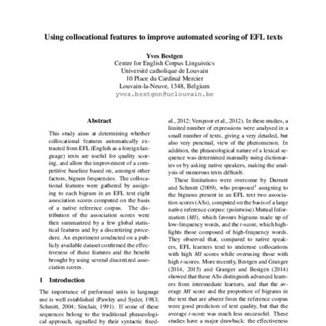 Using Collocational Features To Improve Automated Scoring Of Efl Texts Acl Anthology